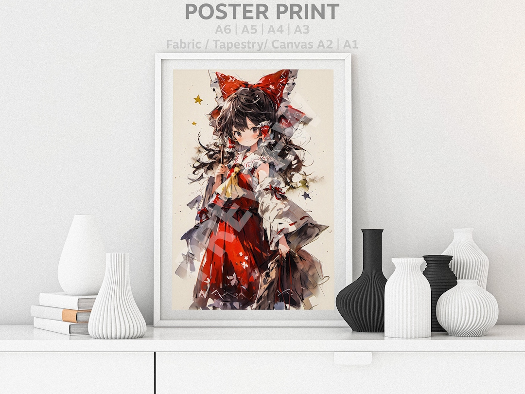 Touhou Poster Hakurei Reimu Watercolor Anime Girl Colorful Wall Decor ...