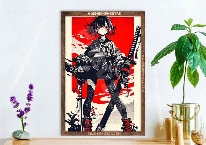 Anime Wall Art, Anime Katana Girl Painting Gift, Edgy Emo Manga Style ...