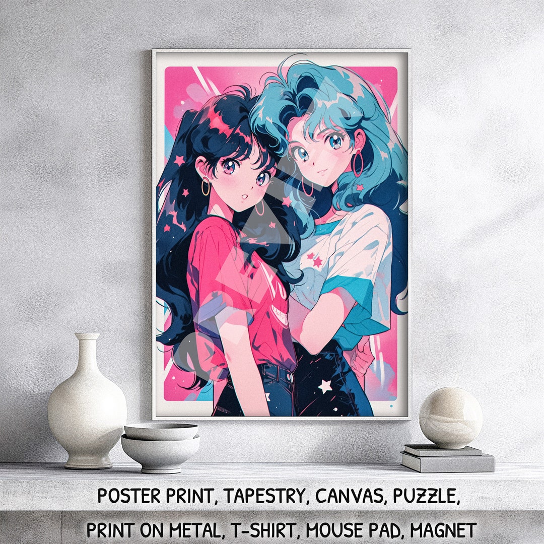 Retro Vintage Cute Anime Girl Poster Bishoujo Waifu Gal Otaku T Fabric Art Canvas
