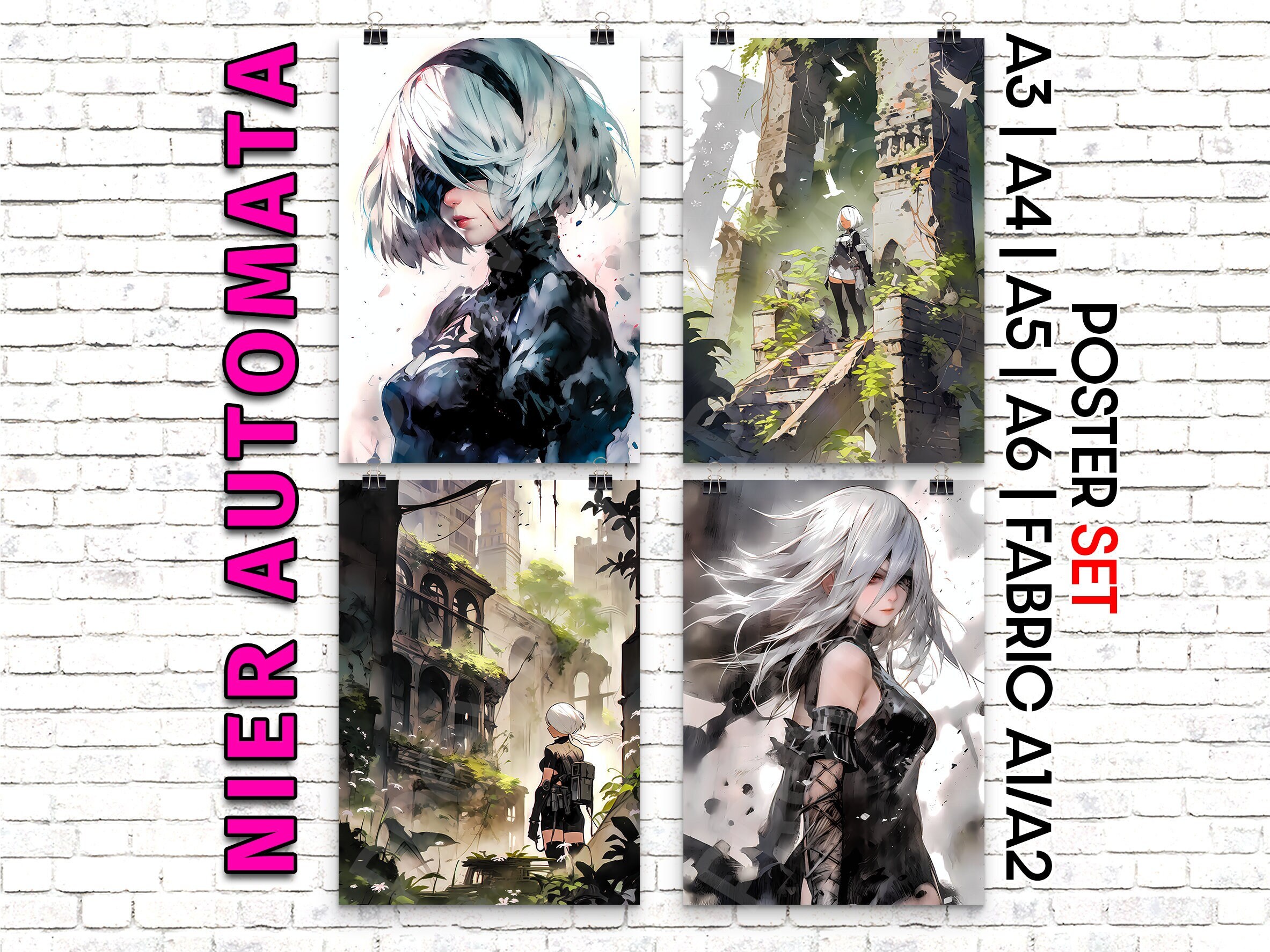 Set of 4 Posters JRPG Game Character Tapestry, Watercolor Colorful High ...