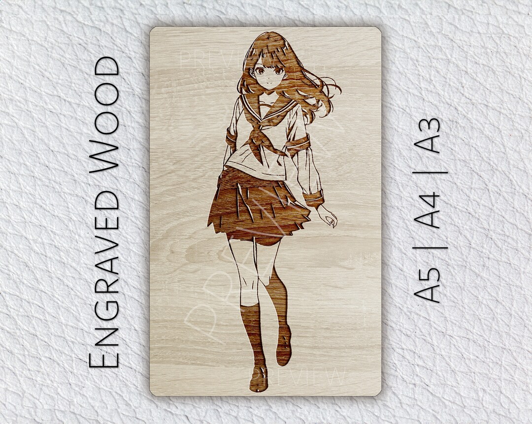 Wooden Anime Girl Sailor Uniform Portrait Engraved Art Poster of ...