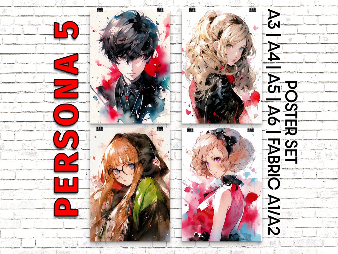 Set of 4 Posters JRPG Game Character Tapestry, Watercolor Colorful High ...