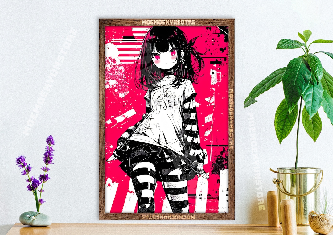 Anime Wall Art, Anime Girl Painting Gift, Edgy Emo Manga Style Tapestry ...