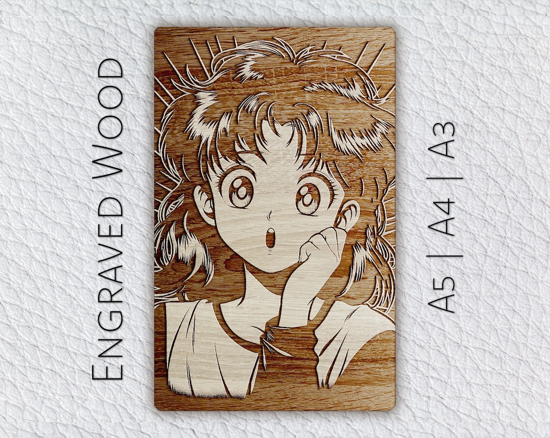 Wooden Retro Anime Girl Portrait - Engraved Art 90s 80s Oldschool ...