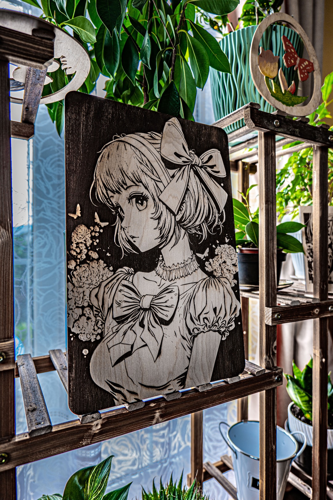 Wooden Anime Girl Portrait - Engraved Art of Beautiful Anime Girl A3 ...
