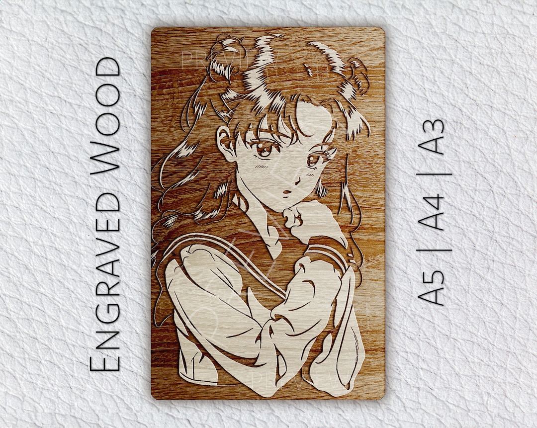 Wooden Retro Anime Girl Portrait - Engraved Art 90s 80s Oldschool ...