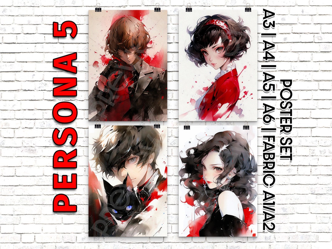 Set of 4 Posters JRPG Game Character Tapestry, Watercolor Colorful High ...
