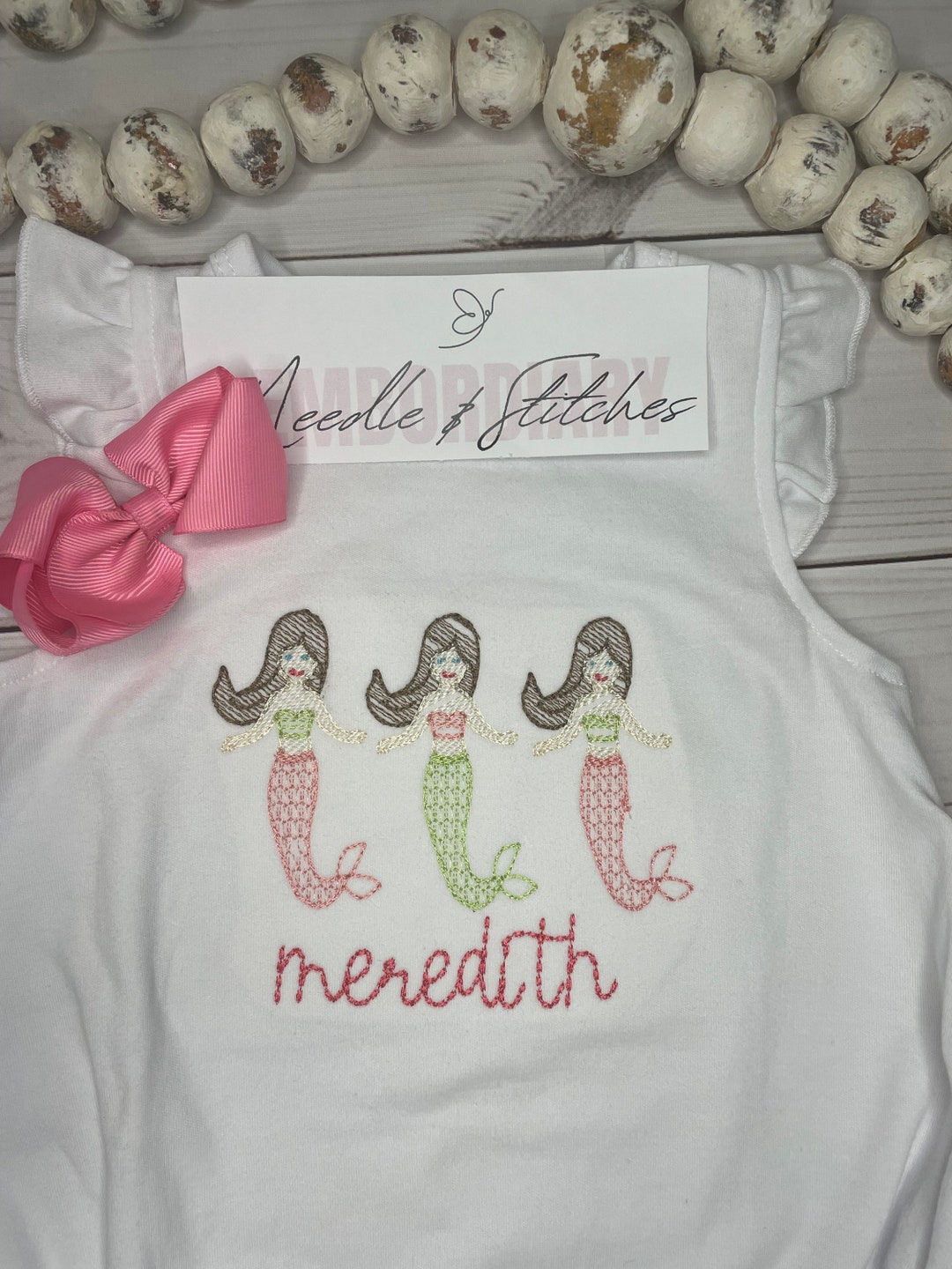 Summer Mermaid Trio Embroidery girls Summer Outfit - Etsy