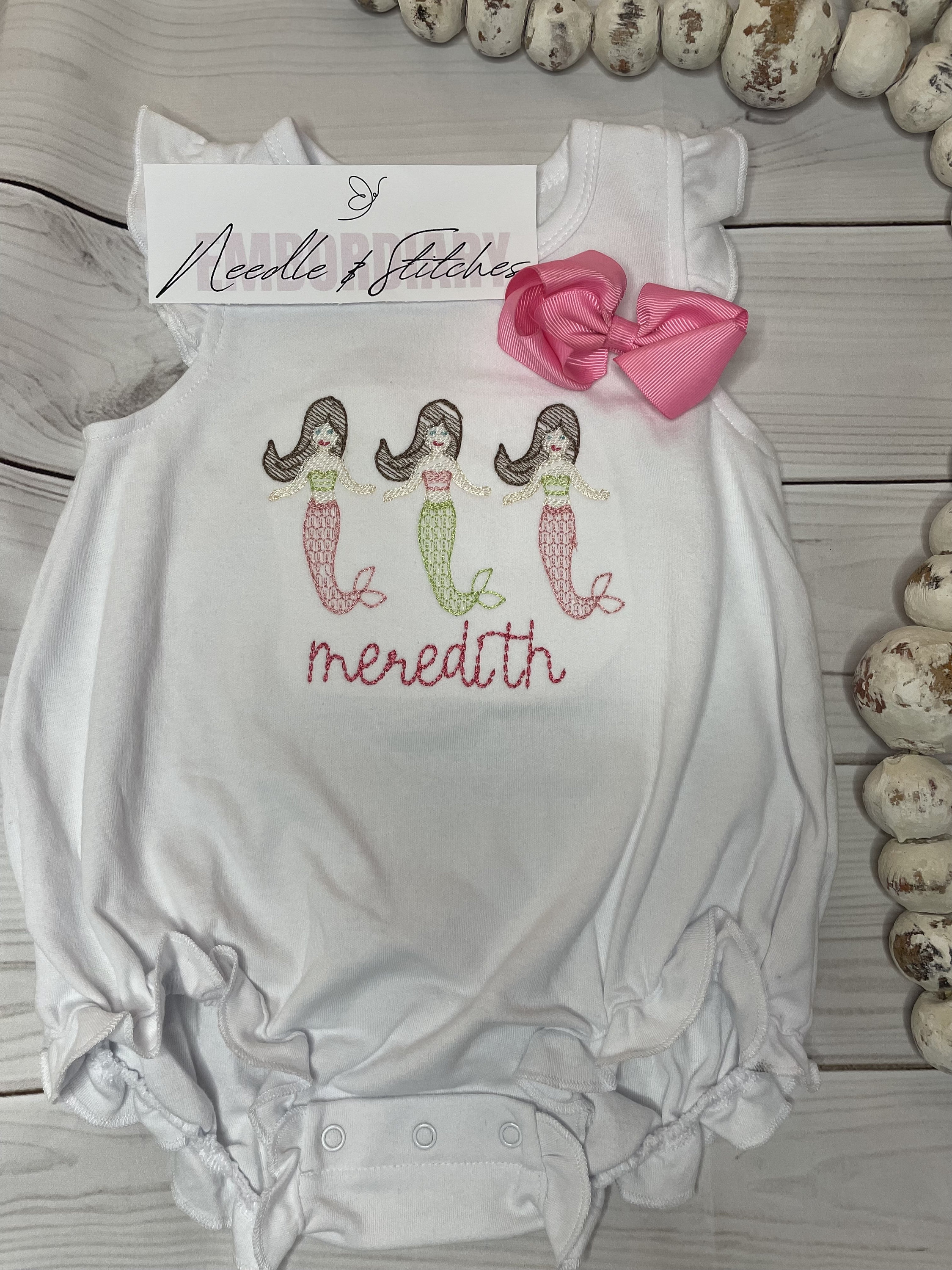 Summer Mermaid Trio Embroidery girls Summer Outfit - Etsy