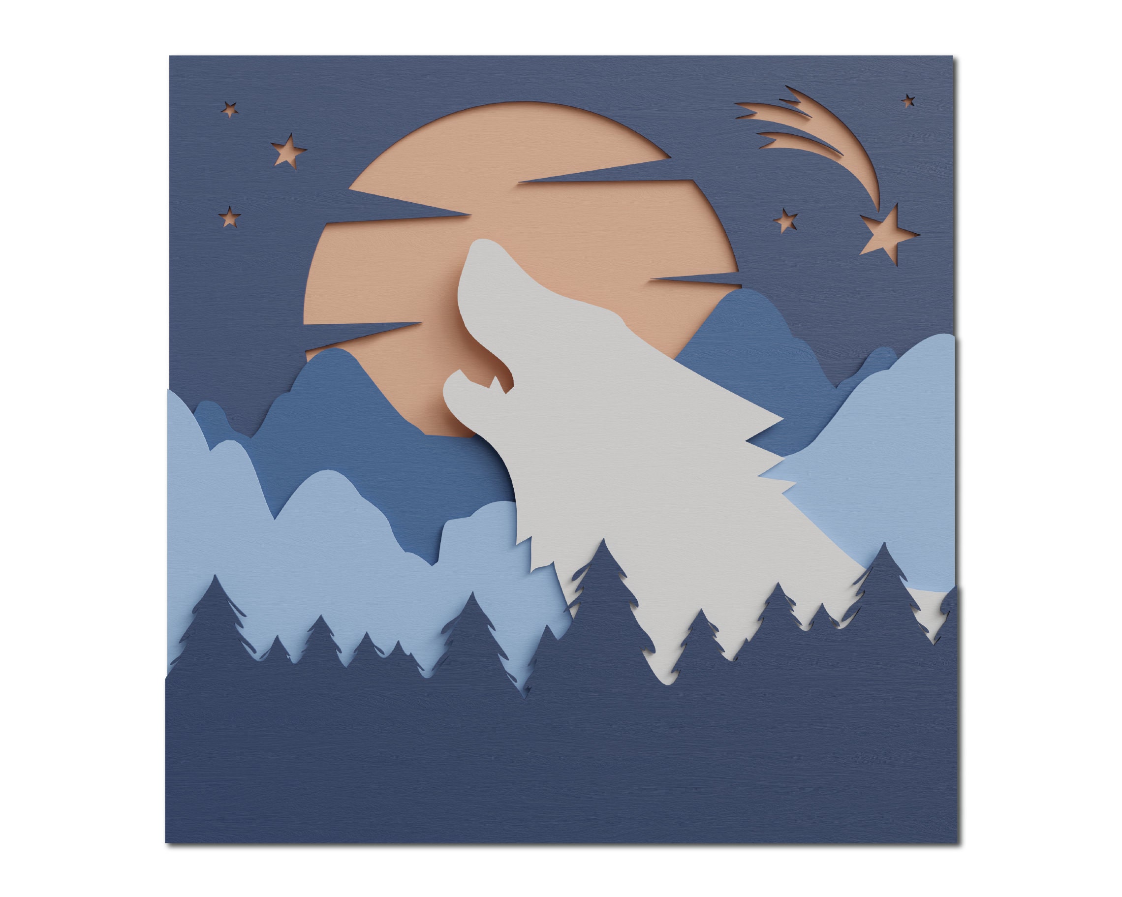 Multi-layer Wolf Mountains Moon SVG Laser Cut Template - Etsy