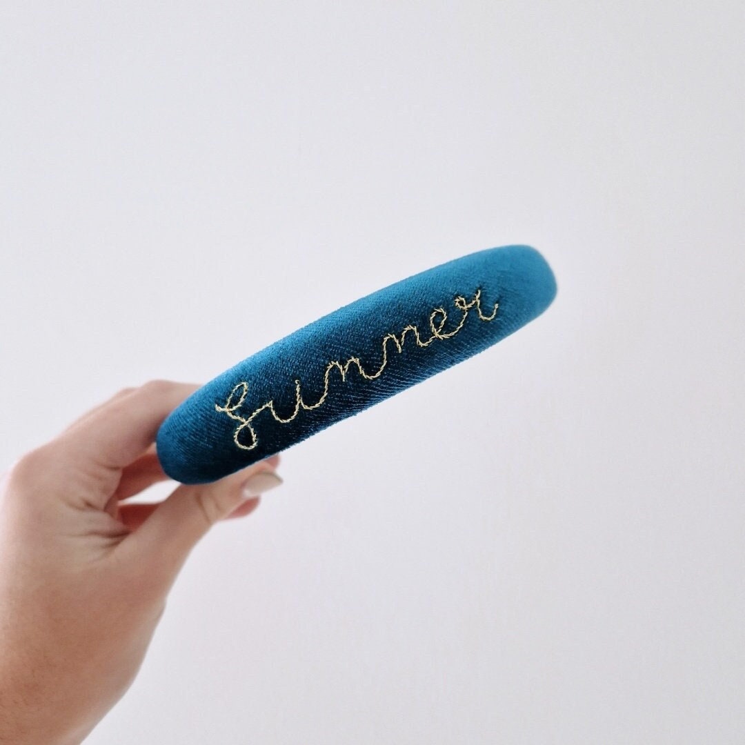 Bespoke Hand Embroidered Velvet Name Headband - Etsy UK
