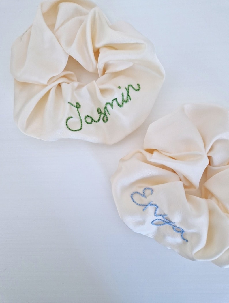 Personalised Hand Embroidered Satin Scrunchie - Etsy