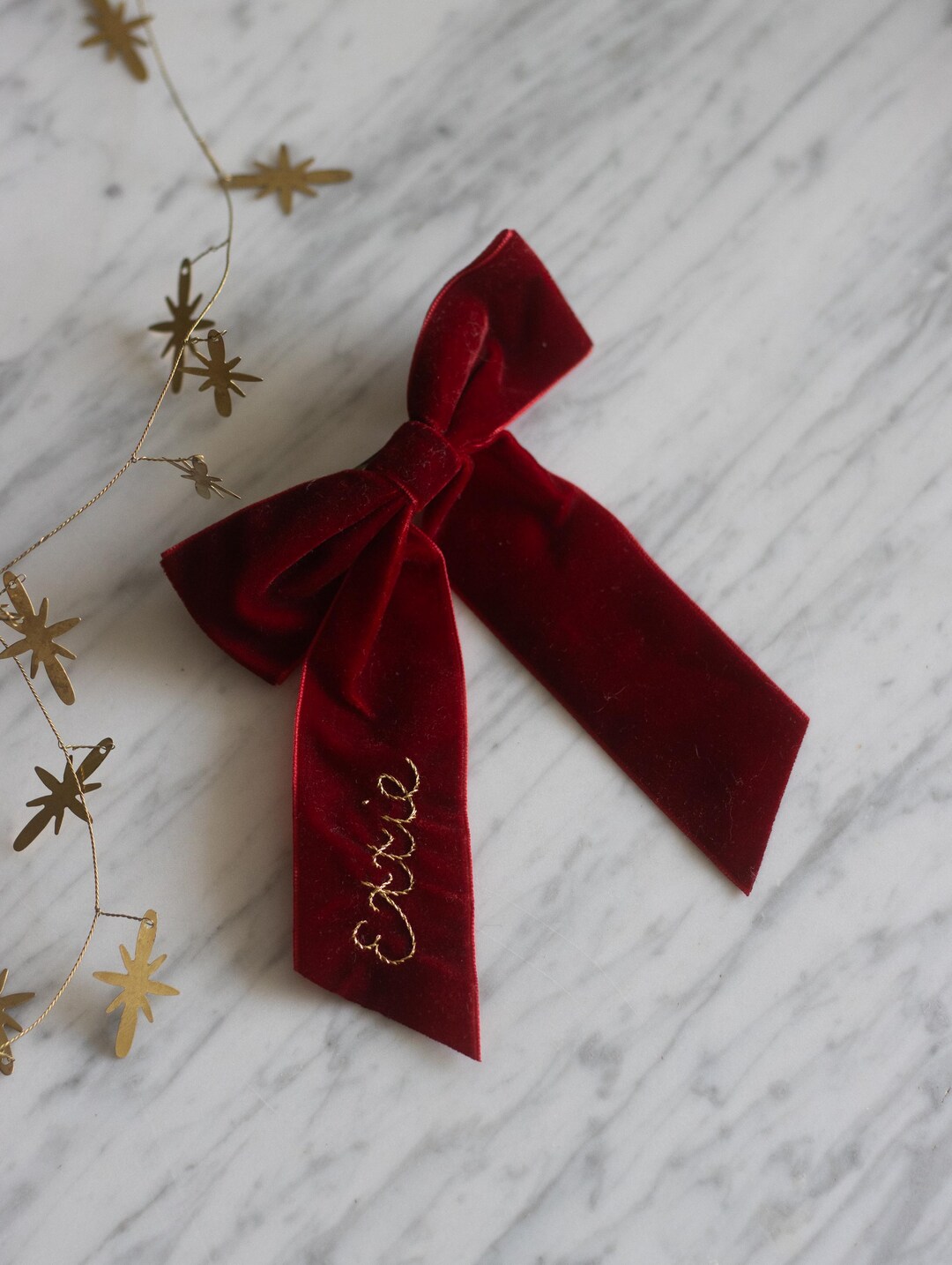 Hand Embroidered Velvet Name Bow: Personalized Hair Accessory - Etsy