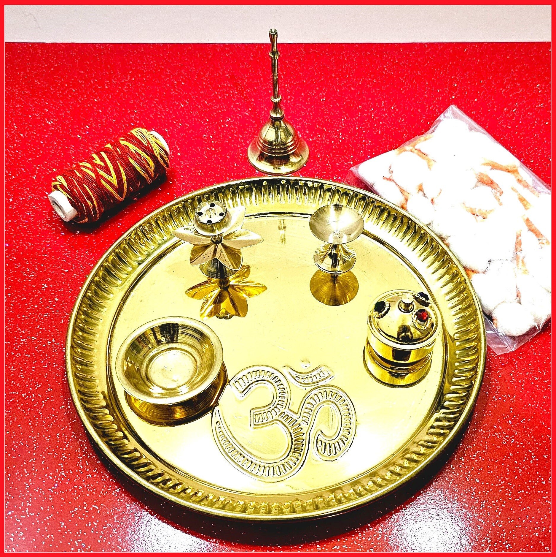 Brass OM Pooja / Puja Aarti Tray Set - Etsy