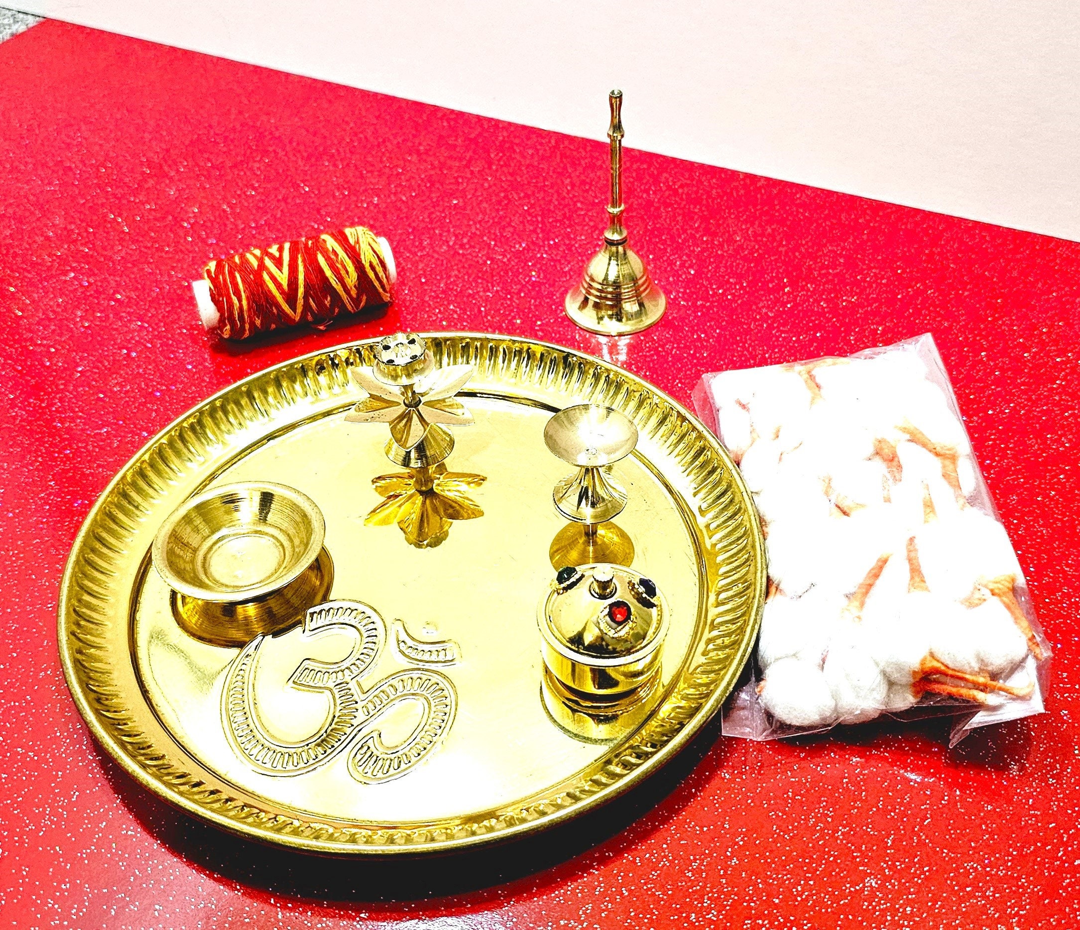 Brass OM Pooja / Puja Aarti Tray Set - Etsy