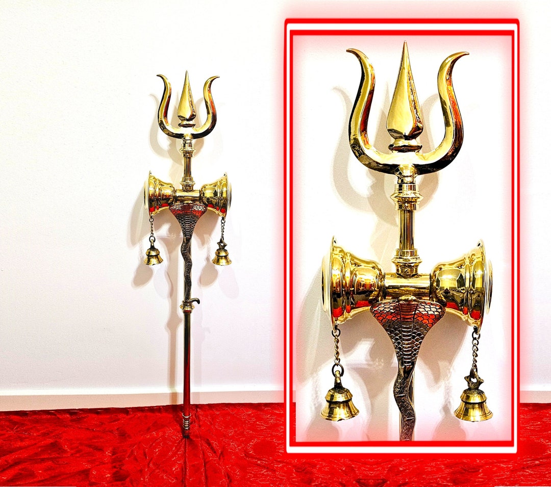 Large Lord Shiva 37 Inches Tall Brass Trishul (trident), With Attached ...