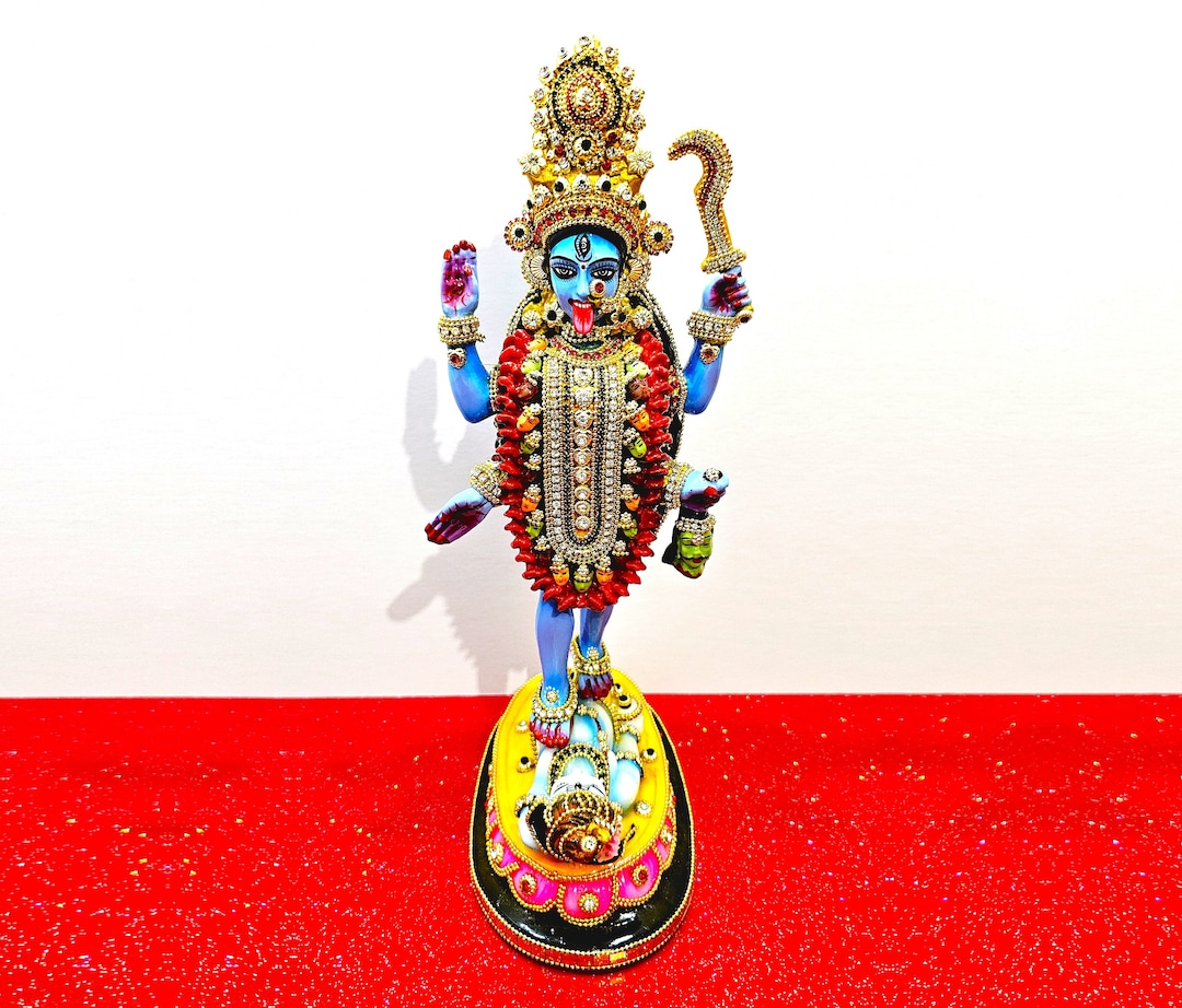 Goddess Kali Maa / Mata Rare Stone Decorated Statue , in Colour Blue ...