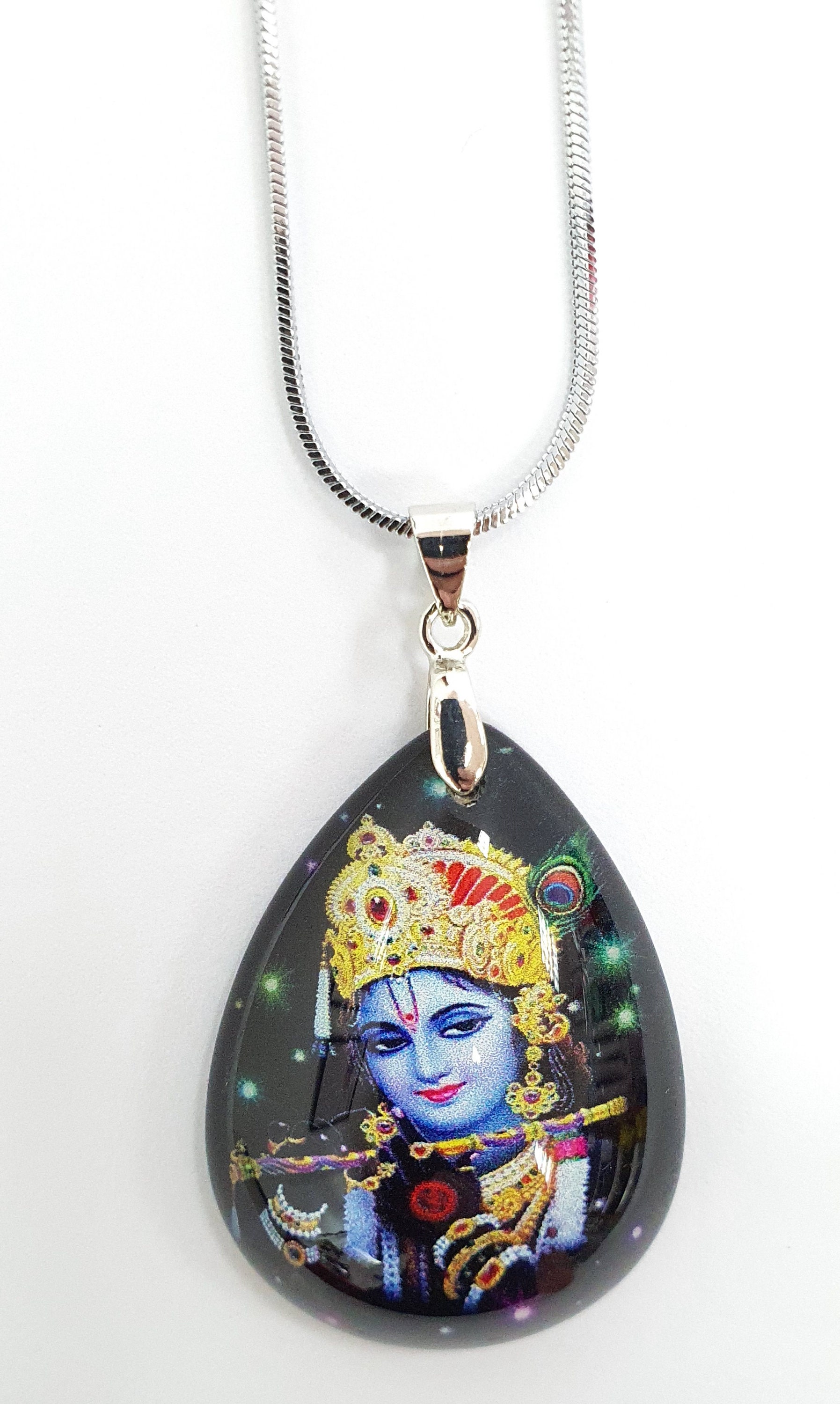 Lord Krishna Crystal Pendant With Silver Chain High Quality - Etsy UK