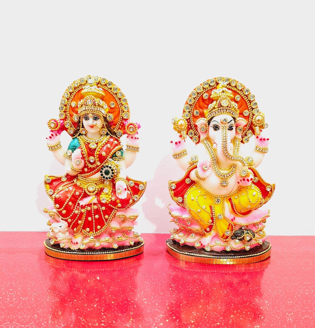 Rare Lord Ganesh , Goddess Lakshmi / Laxmi Stone Decorated Statue Set ...