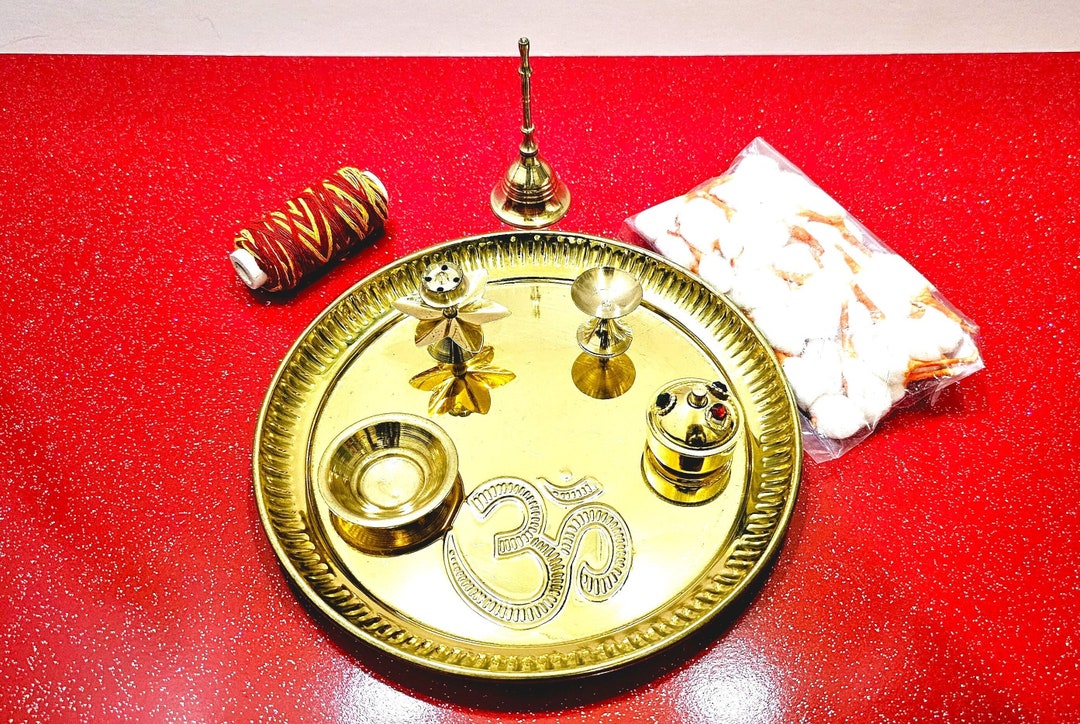 Brass OM Pooja / Puja Aarti Tray Set - Etsy