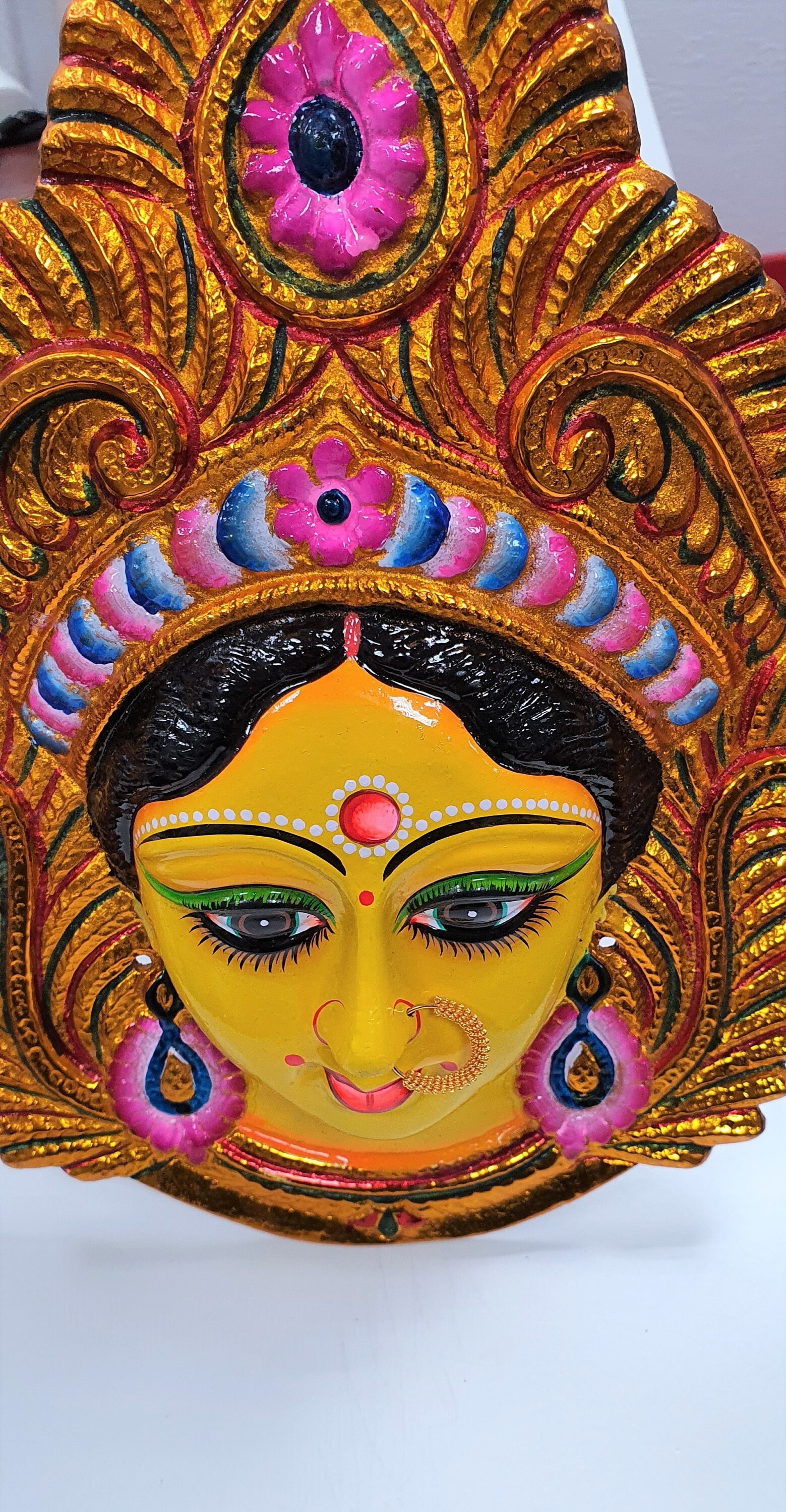 LARGE Rare Goddess Durga Wall Hanging Face With Nose Ring , Solid Alloy ...