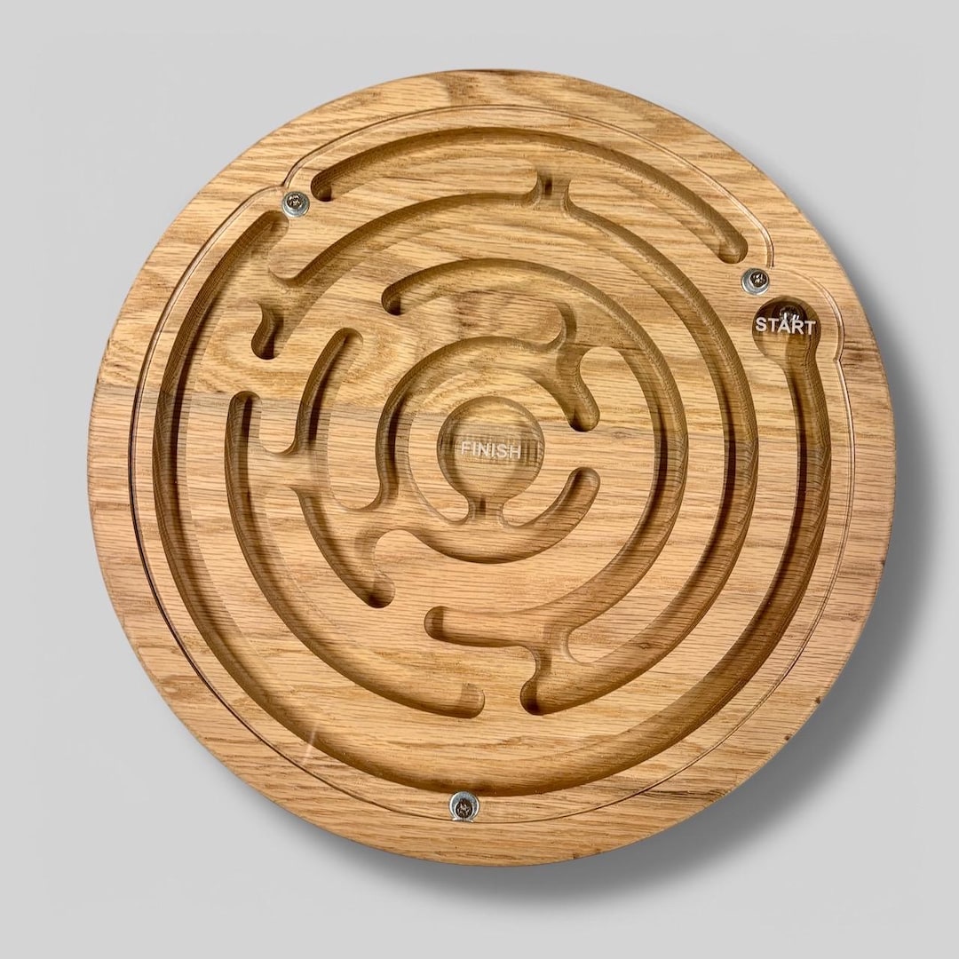 XL Wooden Maze Game – Handcrafted Round Labyrinth Puzzle – Fun Brain ...