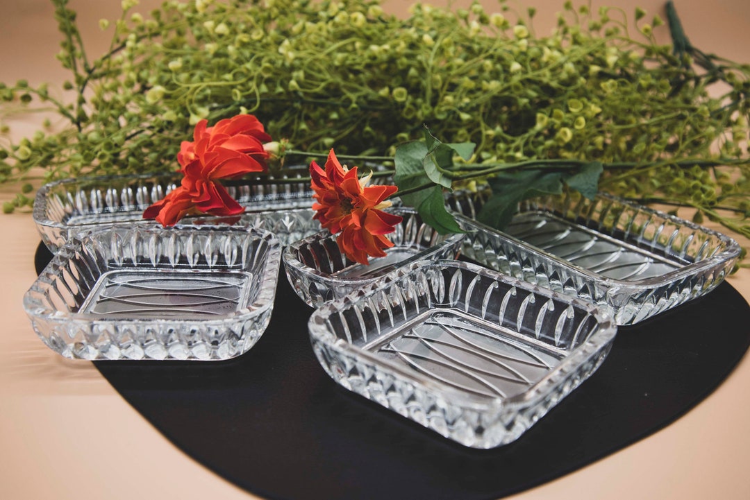 Retro Pressed Glass Serving Dish Set, Vintage Soviet Union Mid-century ...
