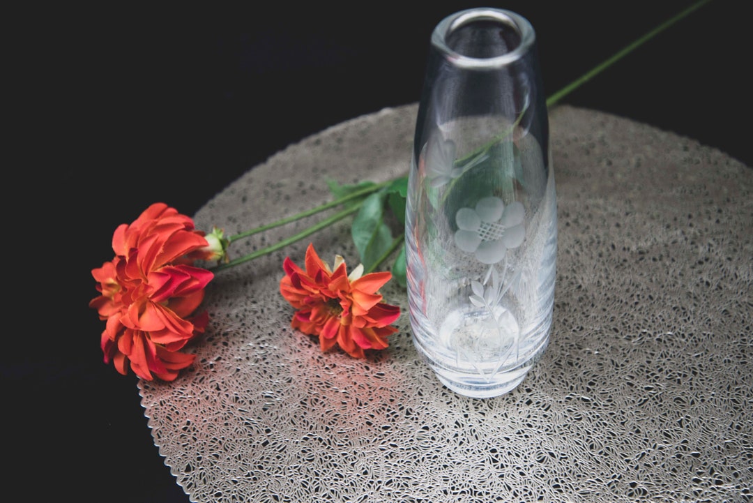 Vintage Magnor Glass Vase: Scandinavian Etched Floral Decor - Etsy