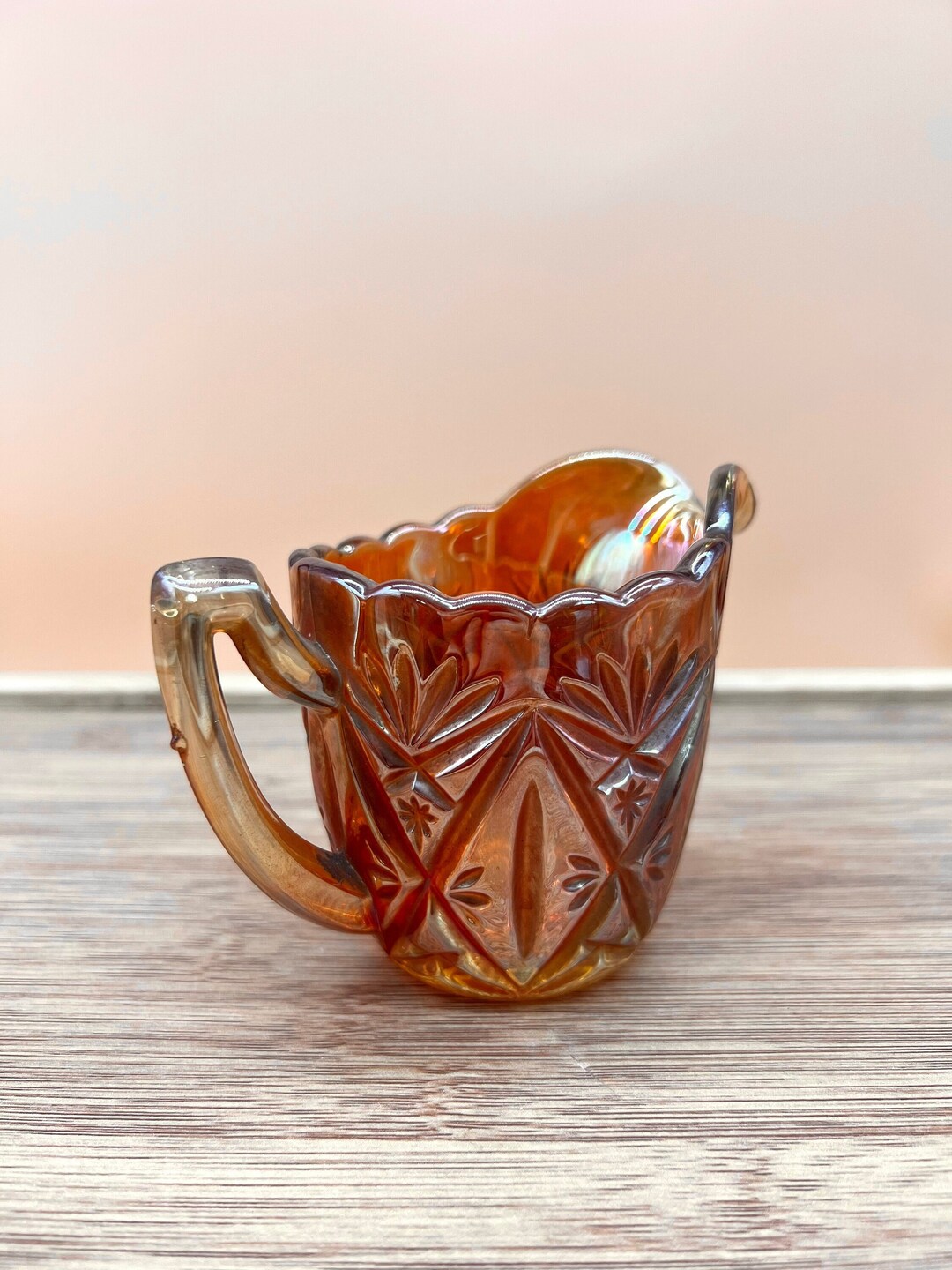 Rare Riihimaki Jupiter Amber Carnival Glass Creamer - Vintage Art Deco ...