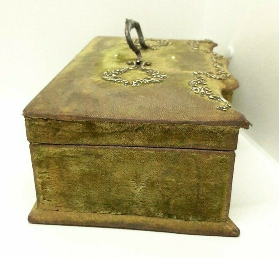 Antique Victorian Jewelry Box Wood Velvet With Tufted Silk Interior ...