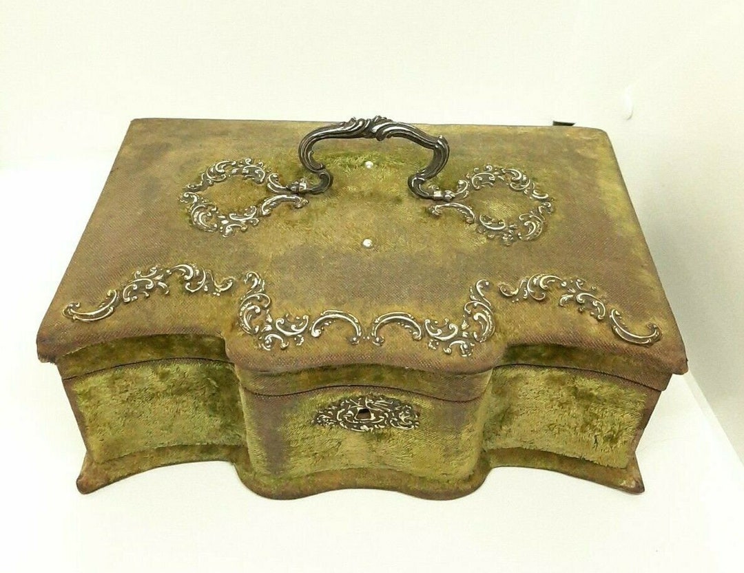 Antique Victorian Jewelry Box Wood Velvet With Tufted Silk Interior ...