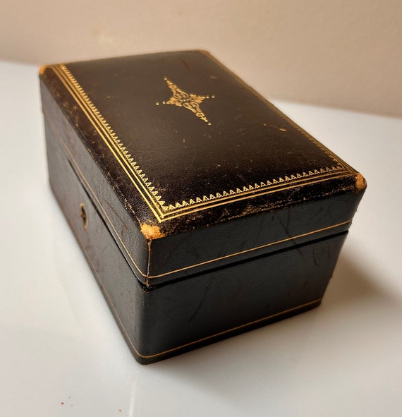 Antique Jewellery Box Wood, Leather, Velvet circa 1900 - Gem