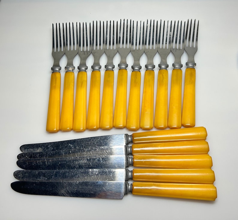 16 Pieces Antique Bakelite Forks & Knifes Marbled. - Etsy