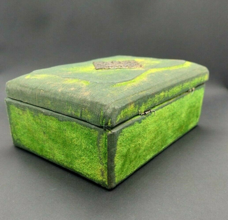 Antique French Victorian Jewelry Box Green Velvet With Tufted - Etsy
