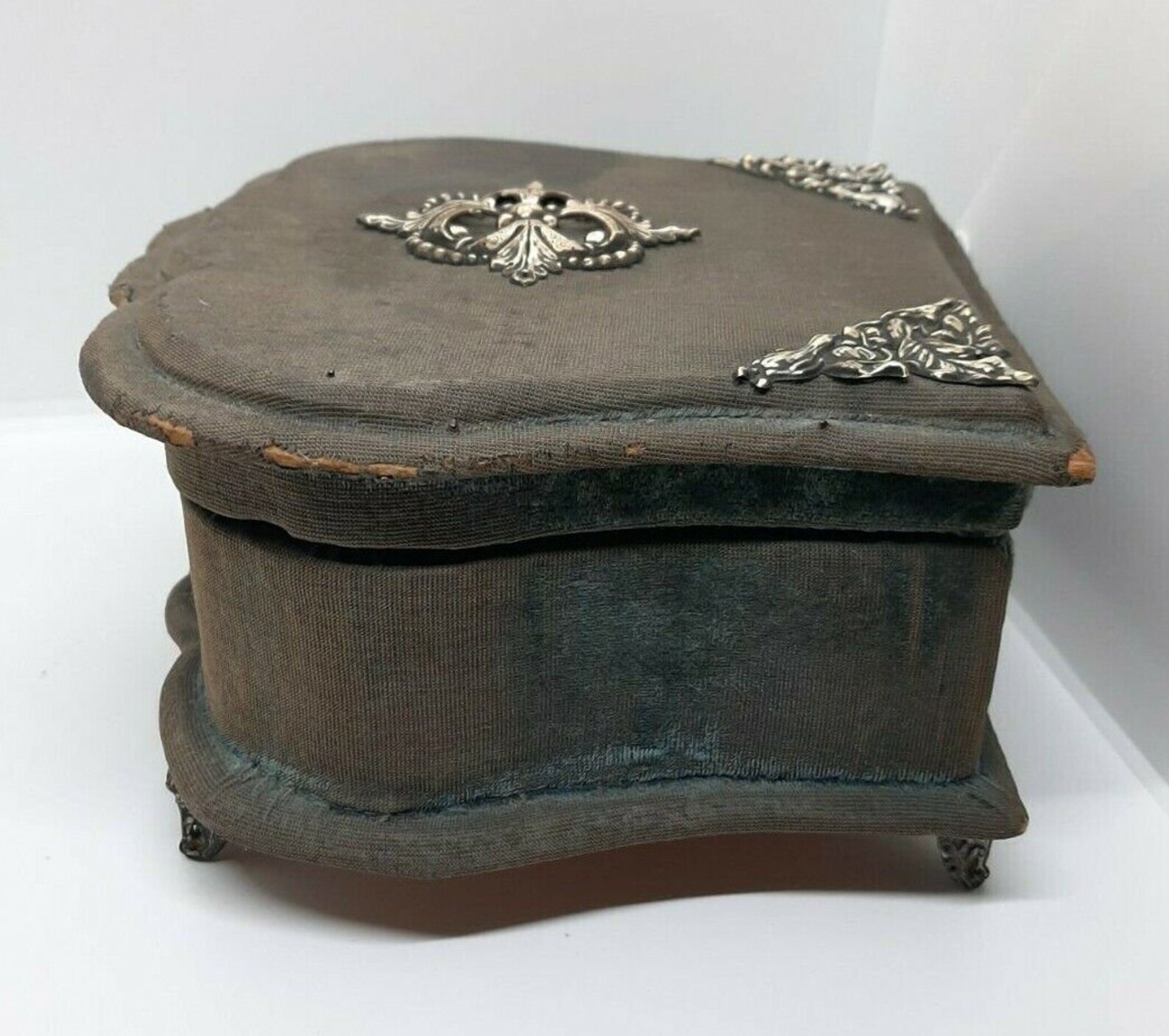 Antique French Victorian Jewelry Box Velvet With Tufted Silk Interior ...