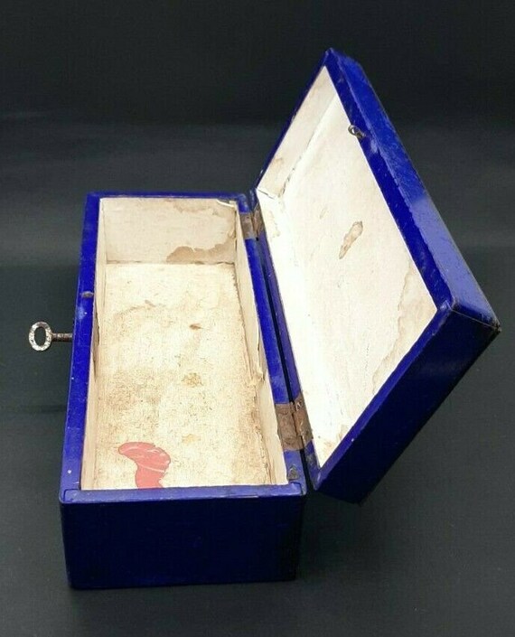 Vintage Blue Jewelry Box, Brass Details. - Gem