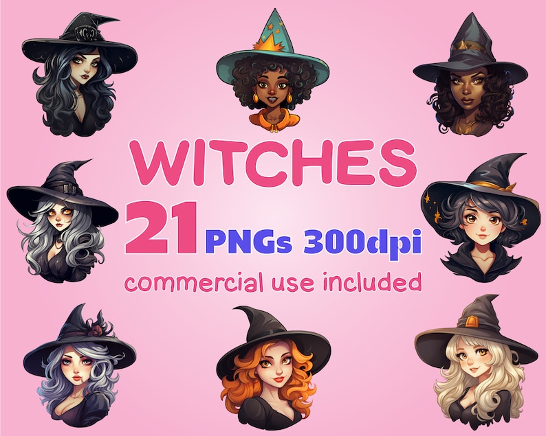 Witches PNG Bundle - 21 PNG Witch Illustrations - Clip Art ...