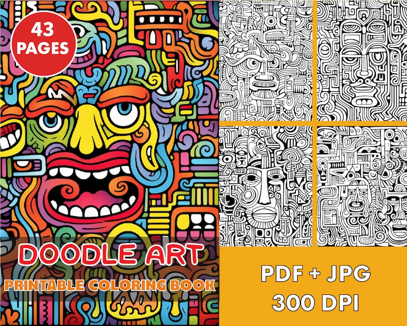 Abstract Doodle Art Coloring Book - Printable Coloring Pages - PDF ...