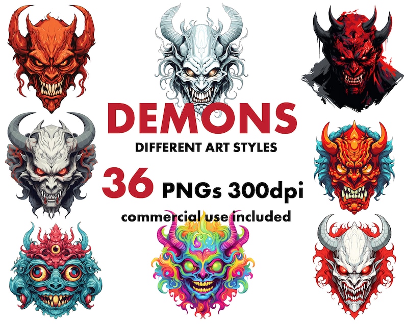 Demons PNG Bundle - 36 PNG Demons in Different Art Styles - Clip Art ...