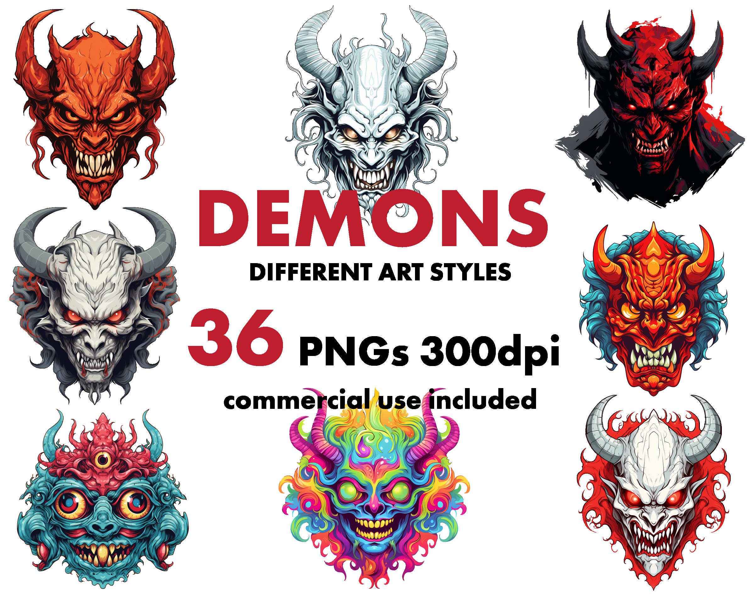 Demons PNG Bundle - 36 PNG Demons in Different Art Styles - Clip Art ...