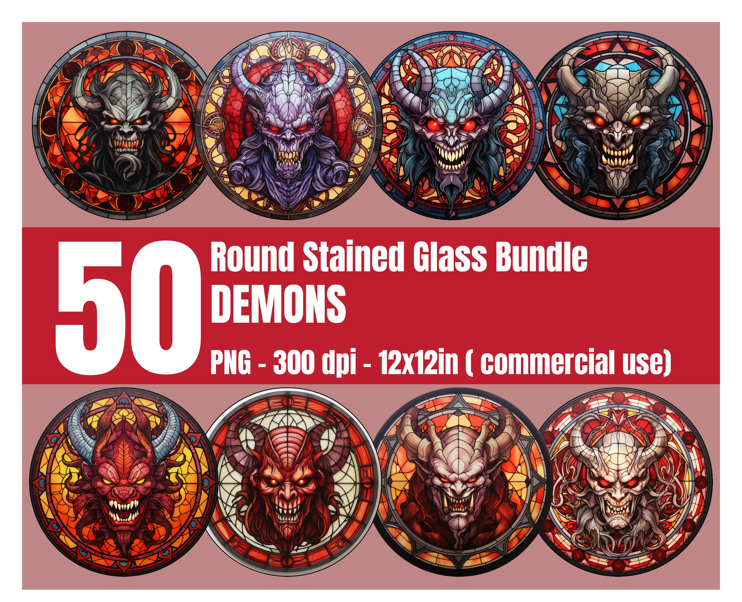 Demons Round Stained Glass Bundle PNG - Art for Sublimation & Creative ...