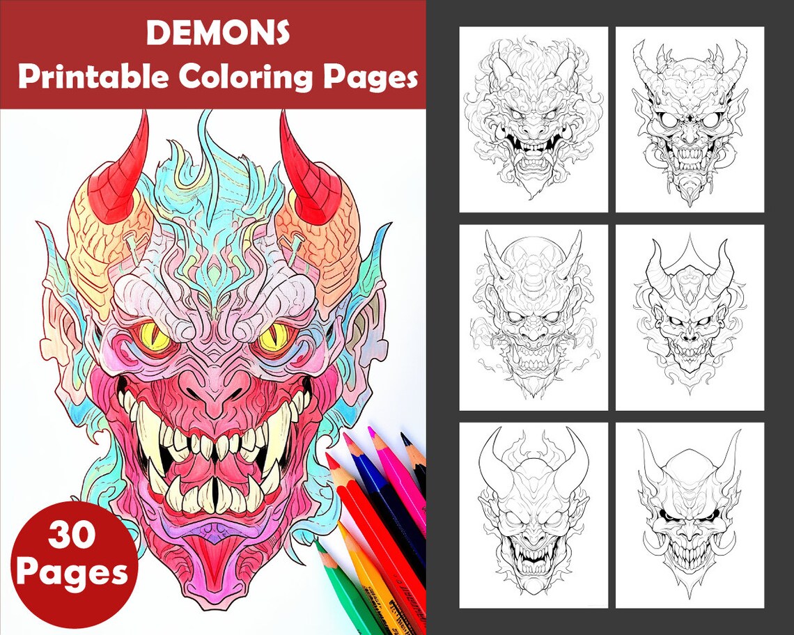 DEMON Coloring Book - Printable Coloring Pages - Adult Horror Coloring ...