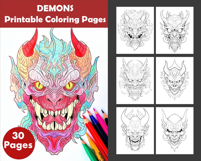 DEMON Coloring Book - Printable Coloring Pages - Adult Horror Coloring ...