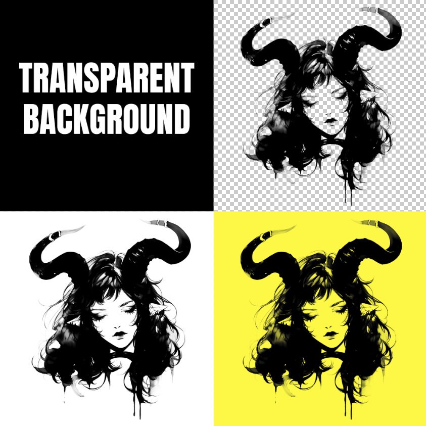 Ink Anime Demon Girls Bundle 12 PNG Illustrations, Transparent ...