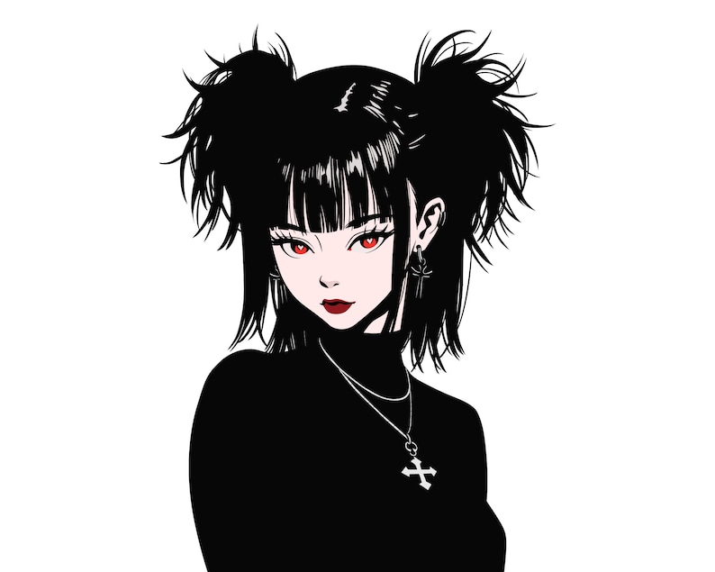 Goth Anime Girl Vector Illustration Anime Art For Sublimation Print On Demand Ai Svg Eps