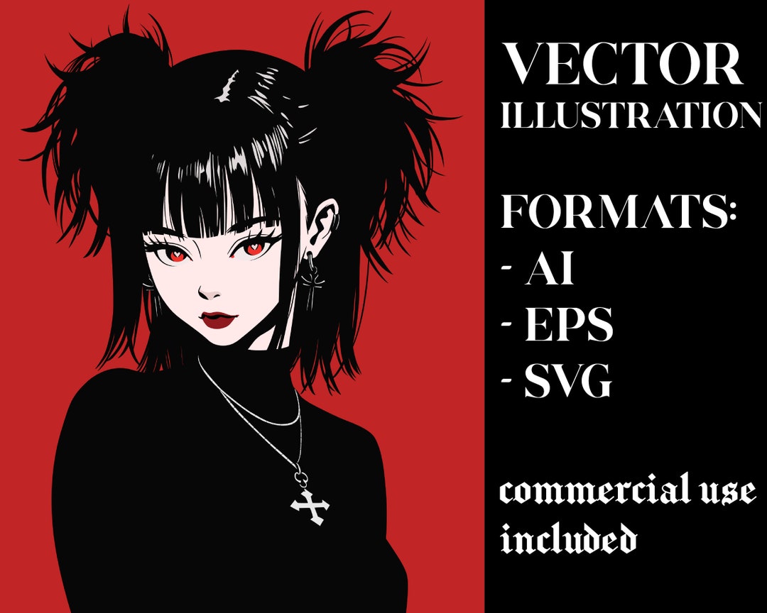Goth Anime Girl - Vector Illustration - Anime Art for Sublimation ...