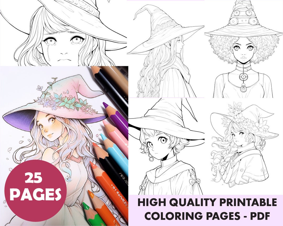 25 Fantasy Witches - Printable Coloring Pages - Coloring Book for ...