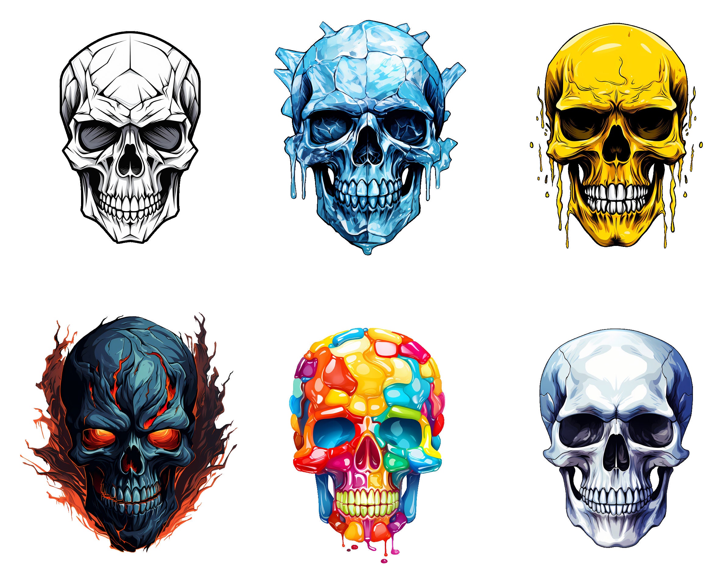 Skulls PNG Bundle - 31 PNG Skulls in Different Art Styles - Clip Art ...