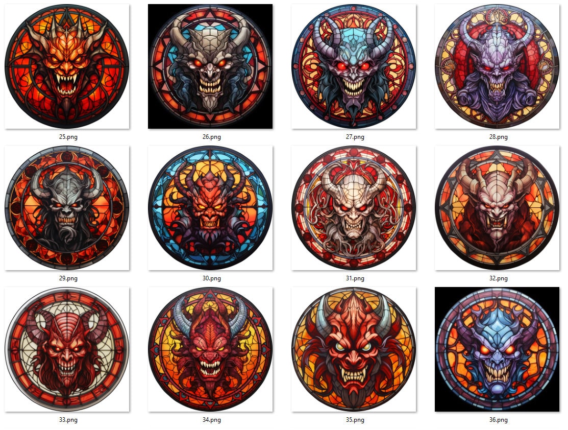 Demons Round Stained Glass Bundle PNG - Art for Sublimation & Creative ...