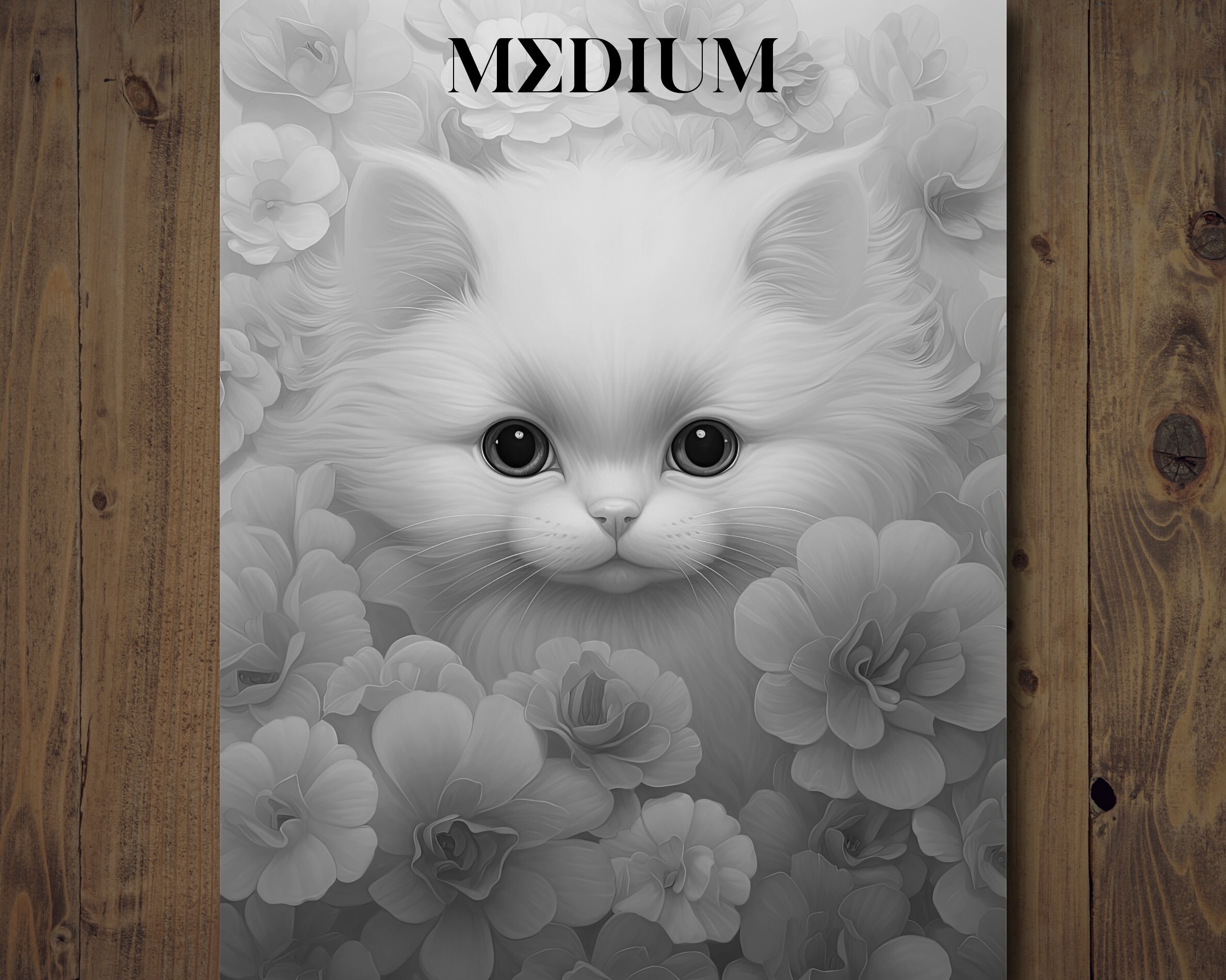 Cat With Flowers - Coloring Page - Printable Adult Coloring Page ...
